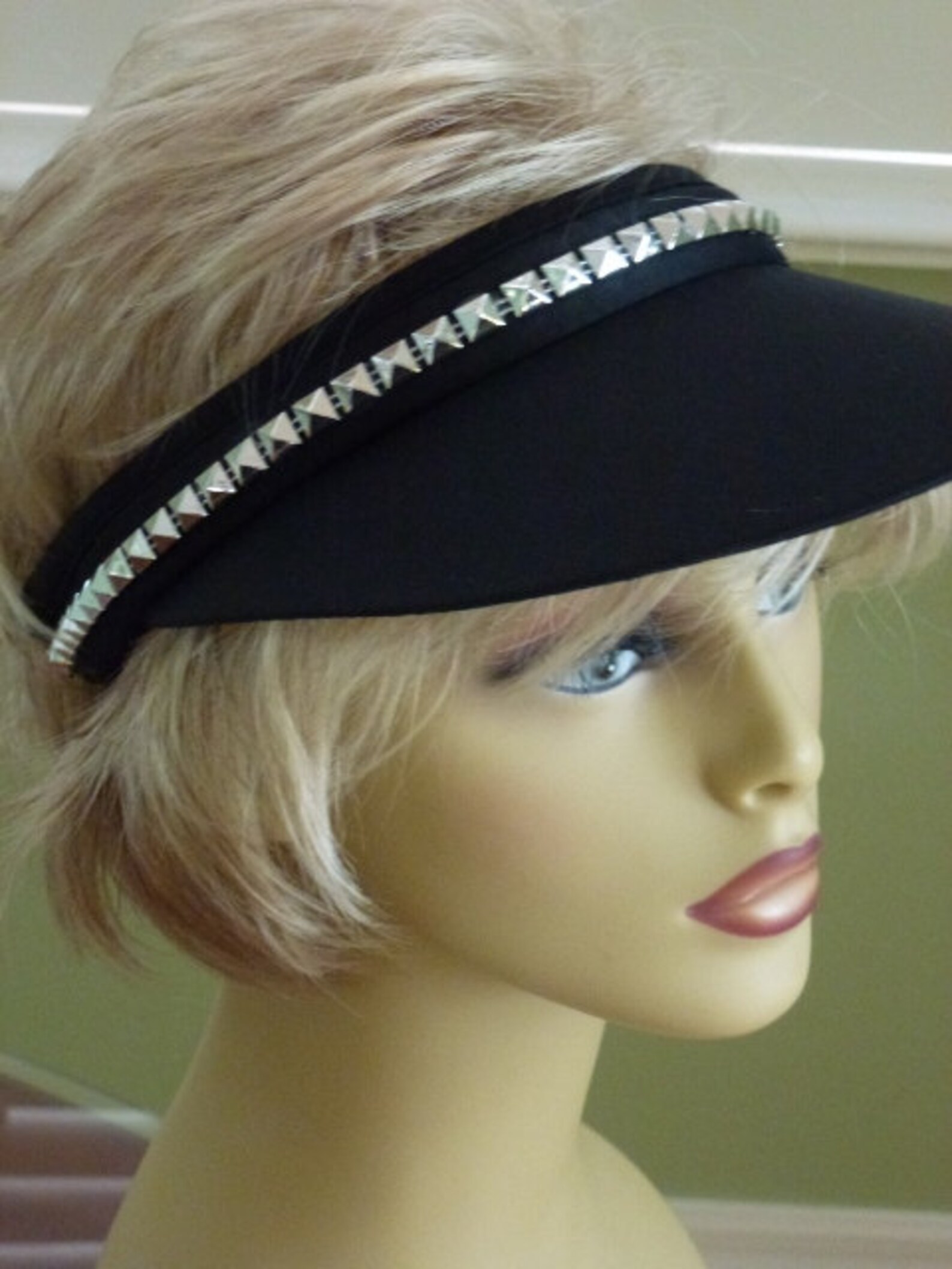 Glitzy Black Sun Visor With Silver Studs, Black and Silver Ladies Hand ...