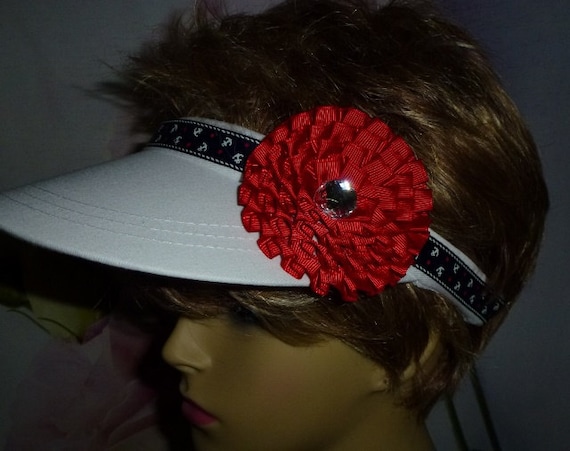 Red White Blue Ladies Nautical Sun Visor With Ribbon Trim With | Etsy