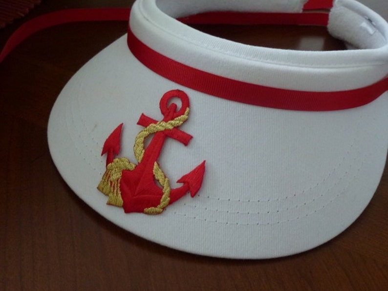 Sailing Sun Visor With Red and Gold Anchor Applique and Grosgrain ...