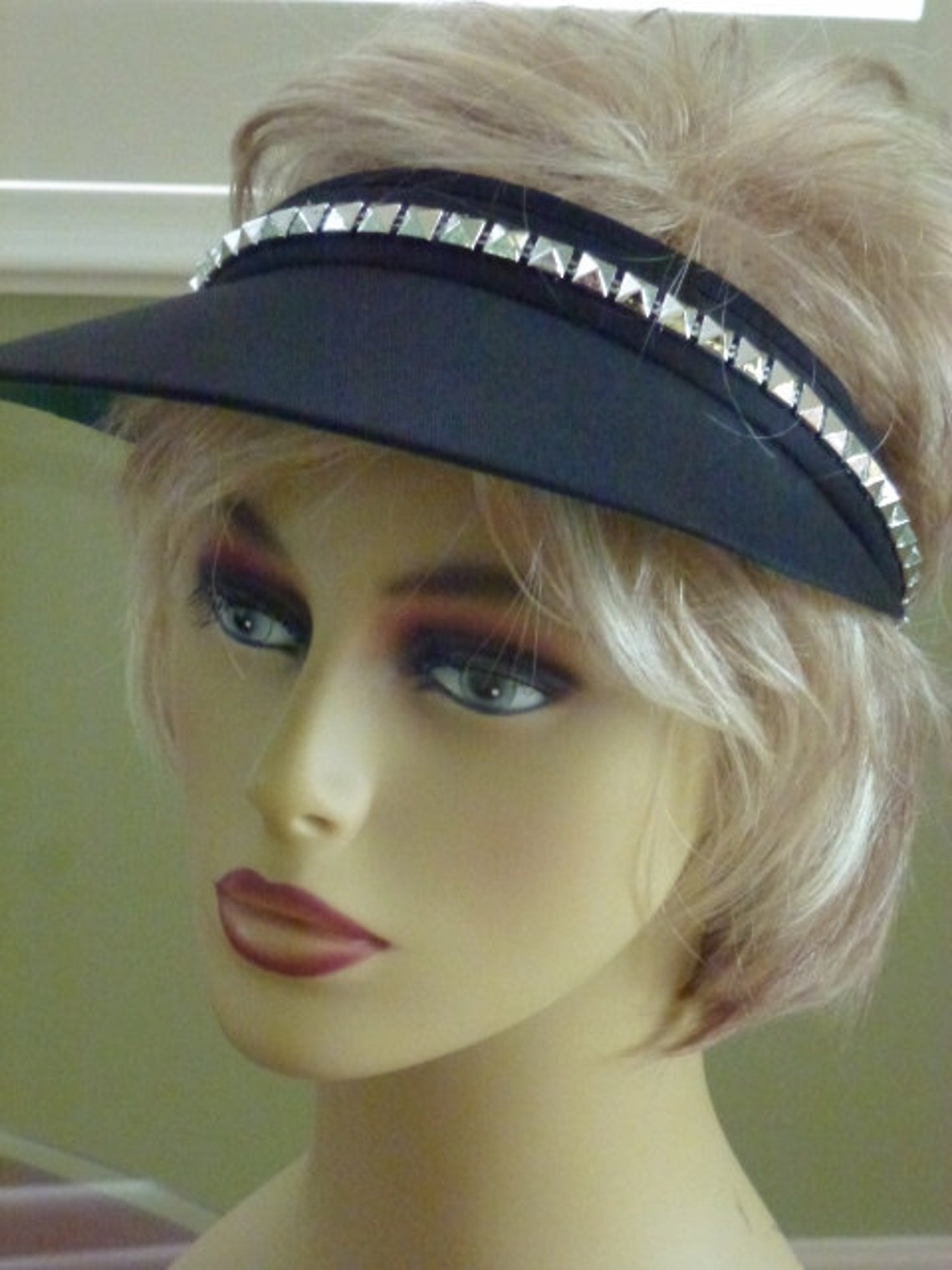 Glitzy Black Sun Visor With Silver Studs, Black and Silver Ladies Hand ...