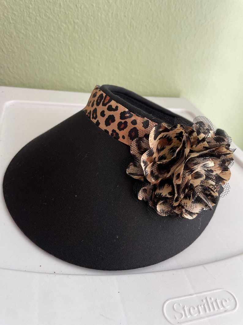 Sun Visor With Leopard Grosgrain Ribbon Trim, Large Leopard Print ...