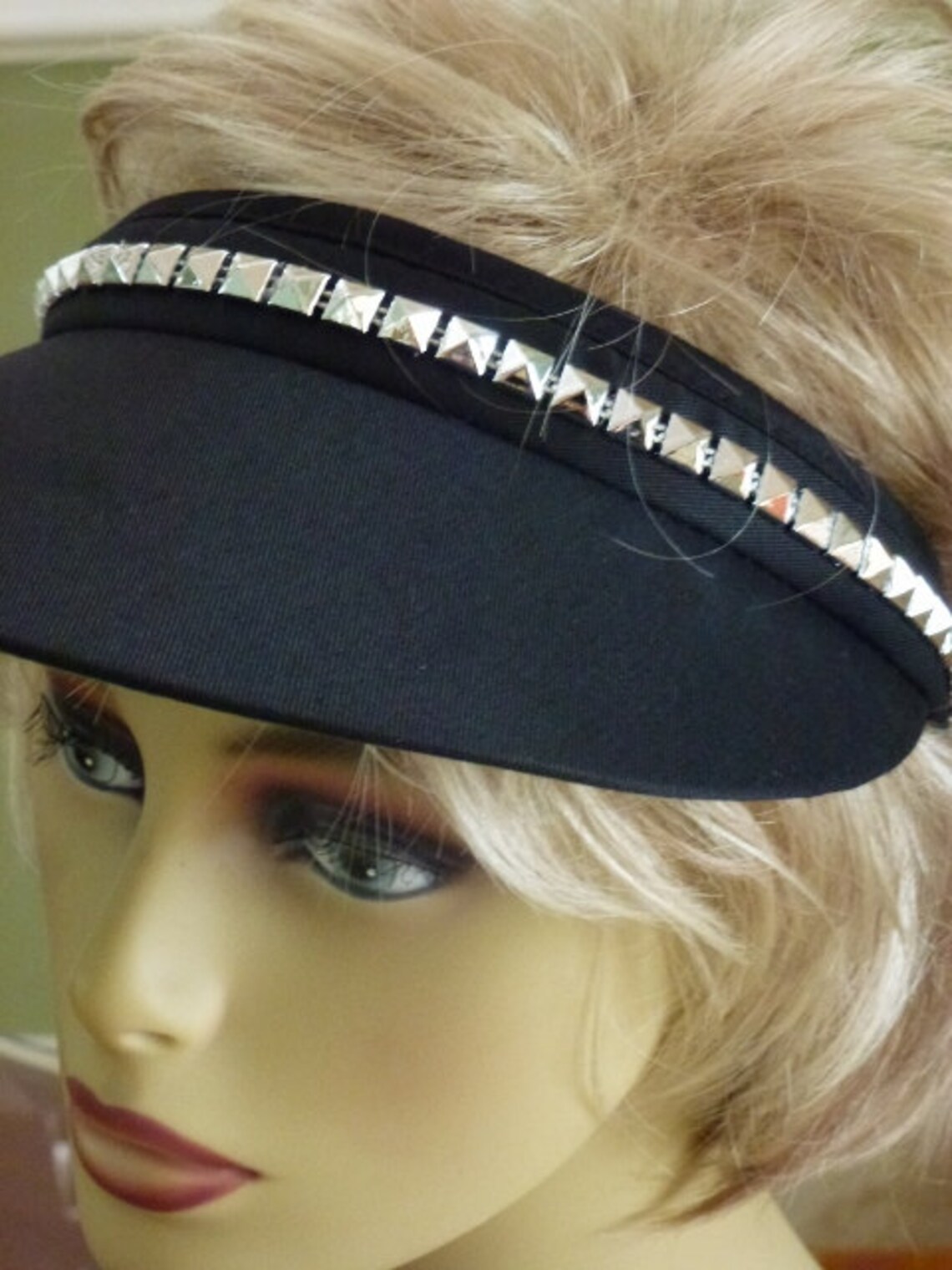Glitzy Black Sun Visor With Silver Studs, Black and Silver Ladies Hand ...