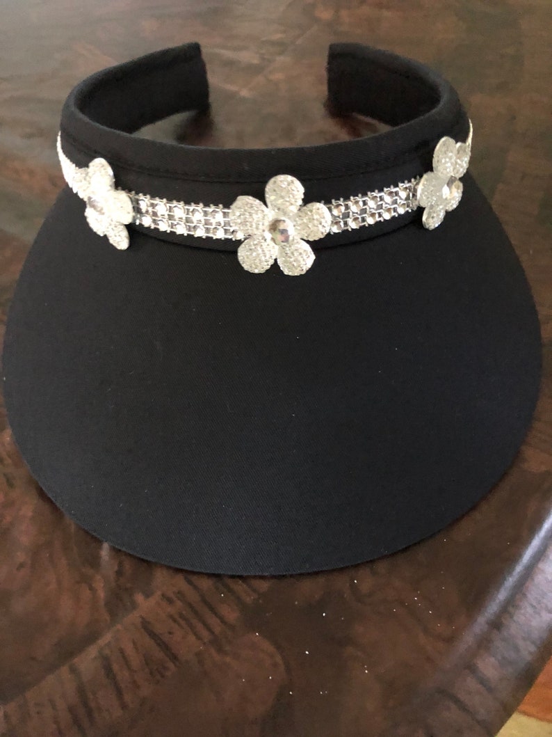Glitzy Sun Visor in White or Black Decorated With Beaded Flowers and ...