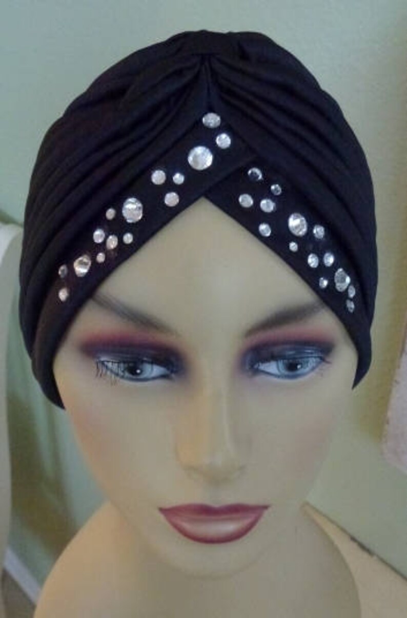 Chemo Glitzy Black Dressy Turban Hat With Rhinestones - Etsy