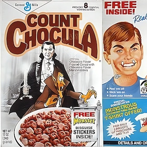 1980s GM Count Chocula Cereal Box and Monster Disguise Stickers Back ...