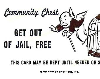 Vintage 1960s Monopoly Game Chance Get Out of Jail Free Card With Blank ...