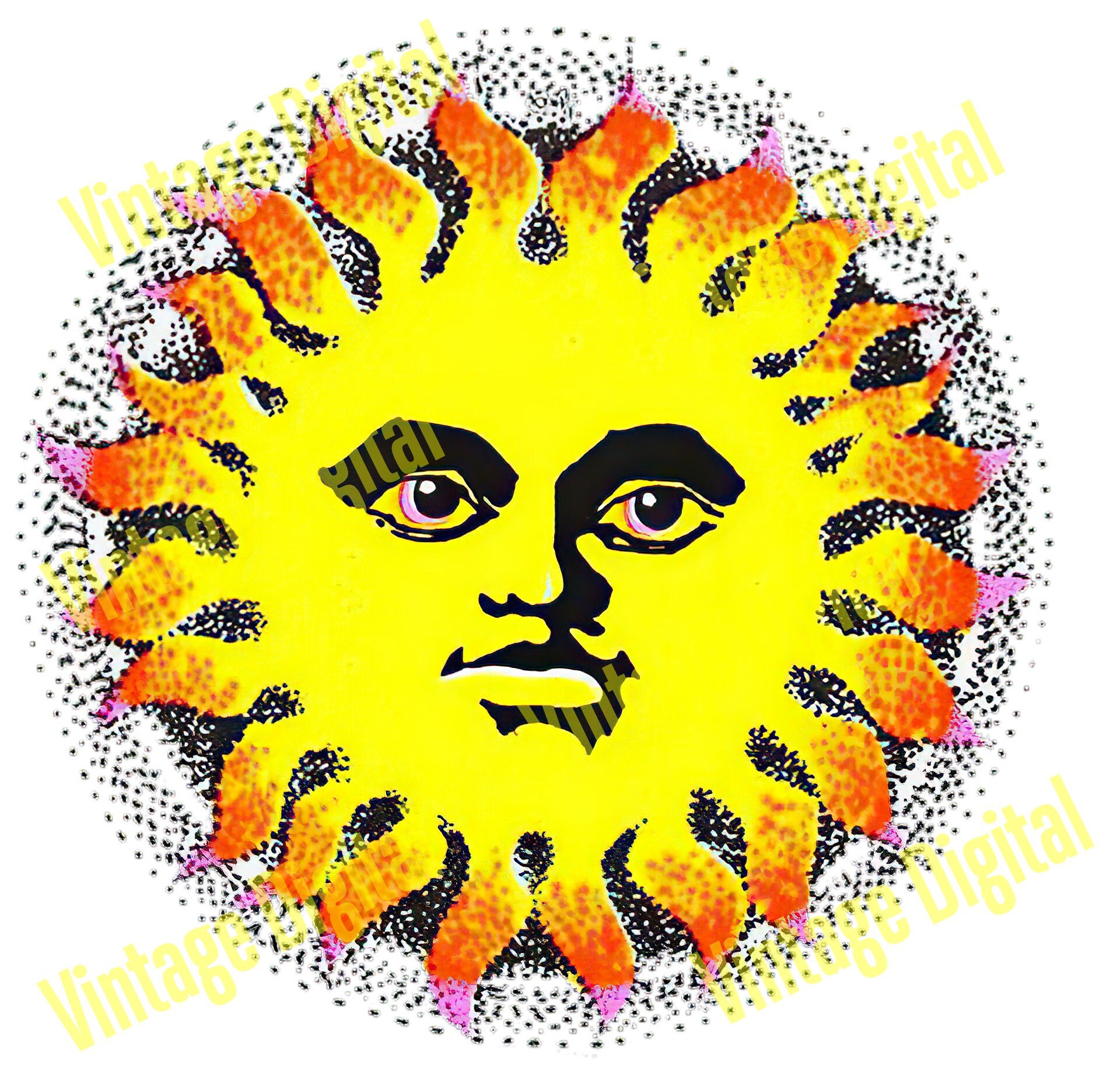 Vintage 1970s Hippy Sun Iron-on T-shirt Transfer Digital Download ...