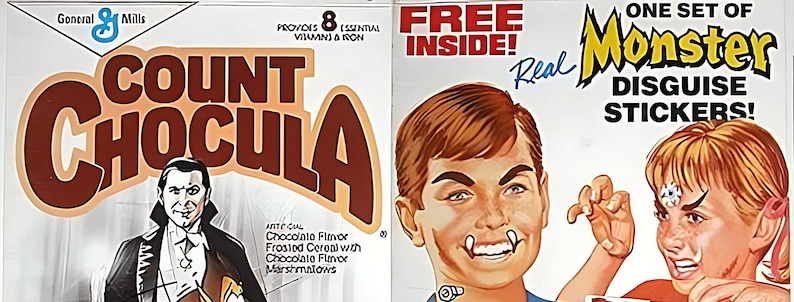 1980s GM Count Chocula Cereal Box and Monster Disguise Stickers Back ...