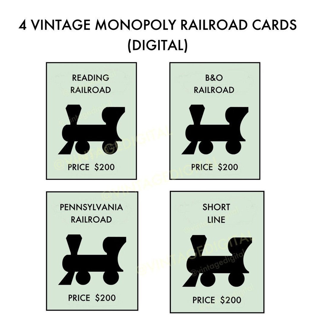 Set of 4 Vintage 1960s Monopoly Game Replica Railroad Cards - Digital ...