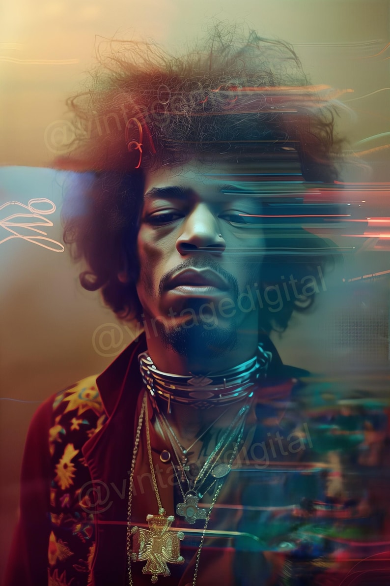 Jimi Hendrix as a Hologram Poster Art DIGITAL | Download Printable Art ...