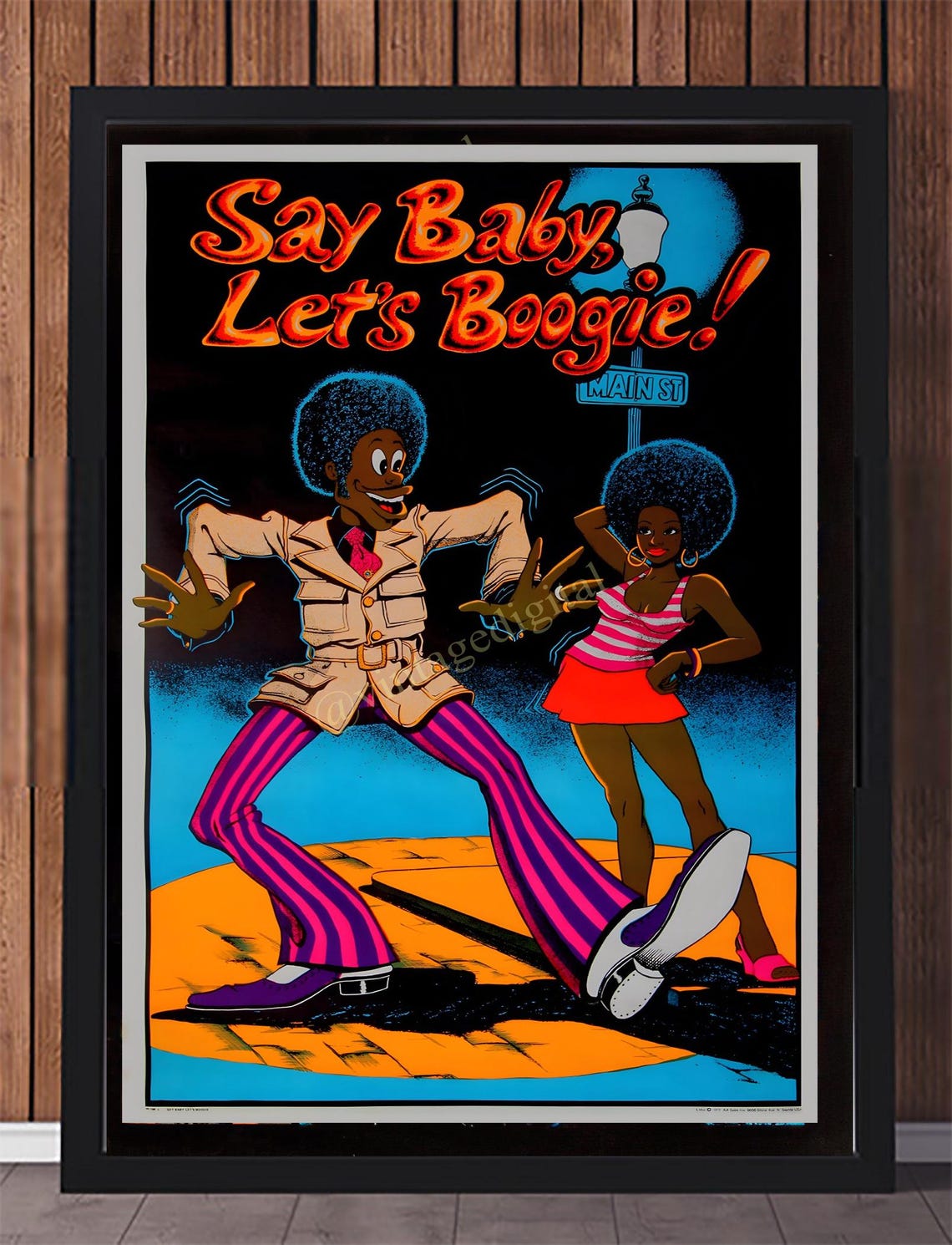 Vintage 1970s Blacklight Poster Replica, Say Baby Let's Boogie (digital ...