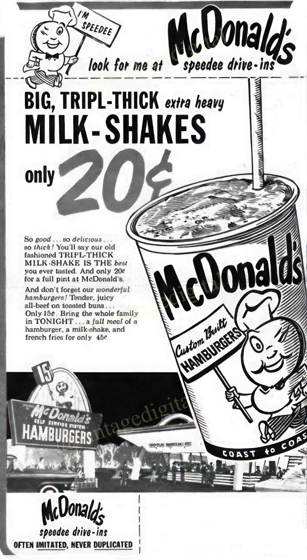 Vintage 1960s Mcdonalds Restaurants Milk Shakes Replica Ad - Frameable ...
