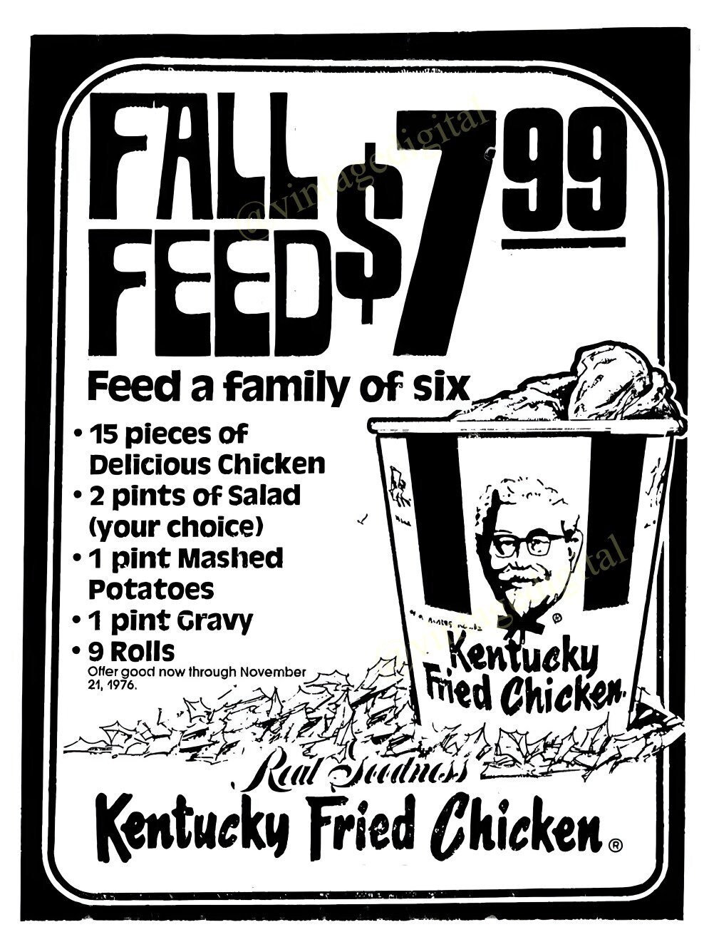 Vintage 1970s Kentucky Fried Chicken KFC Fall Feed Ad - Frameable Art ...