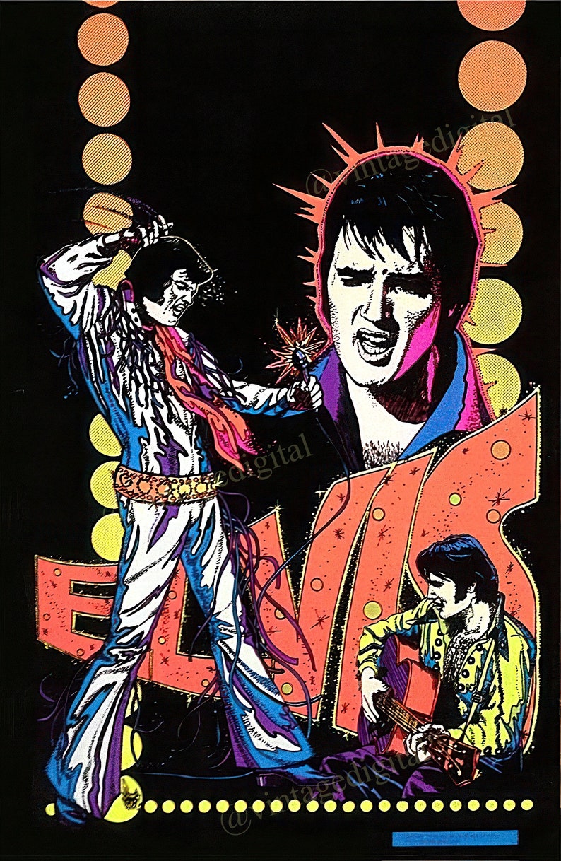Vintage 1970s Elvis Presley Blacklight Poster Replica DIGITAL Download ...