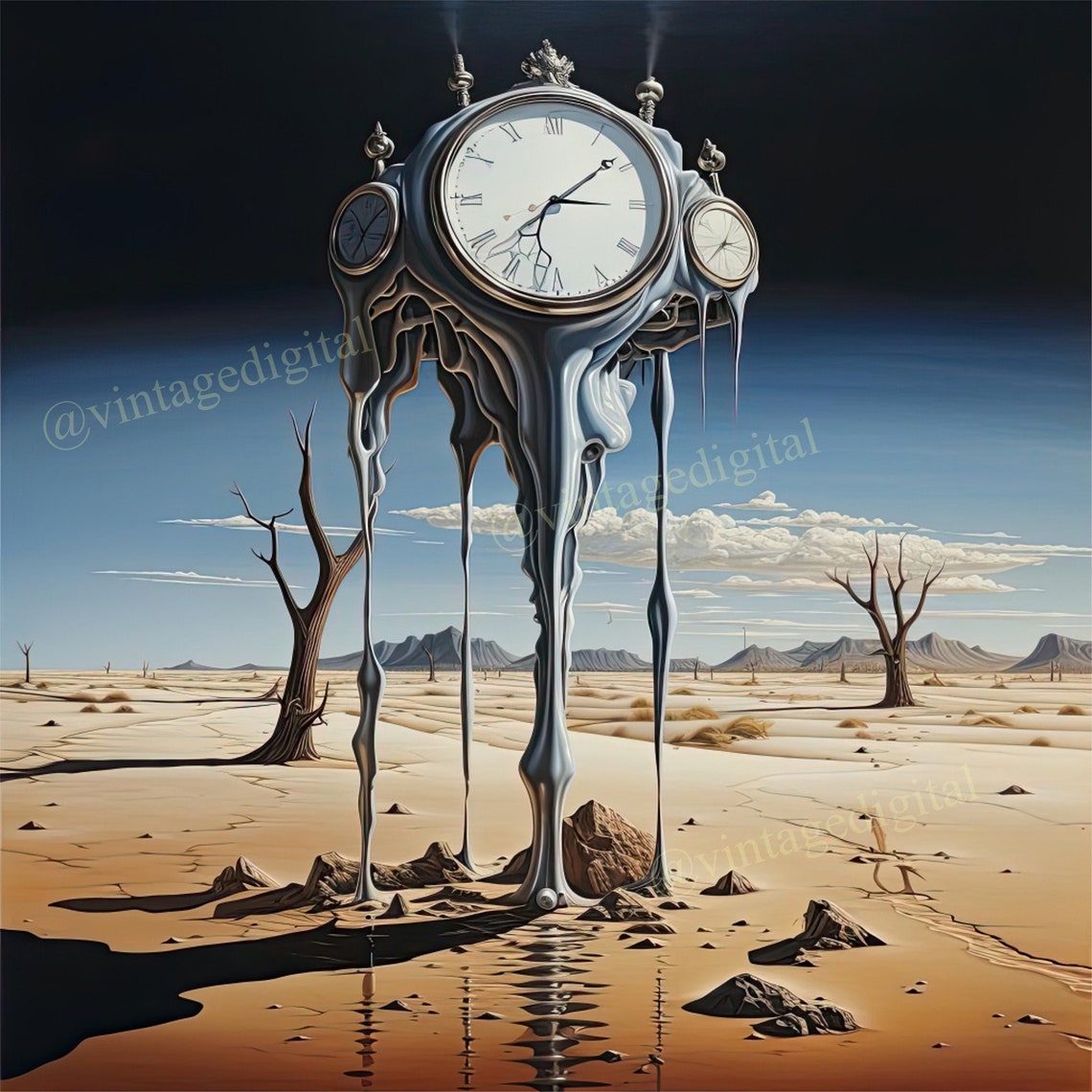 Dali-style Clock Melting in the Desert Sun - Frameable Digital Art ...