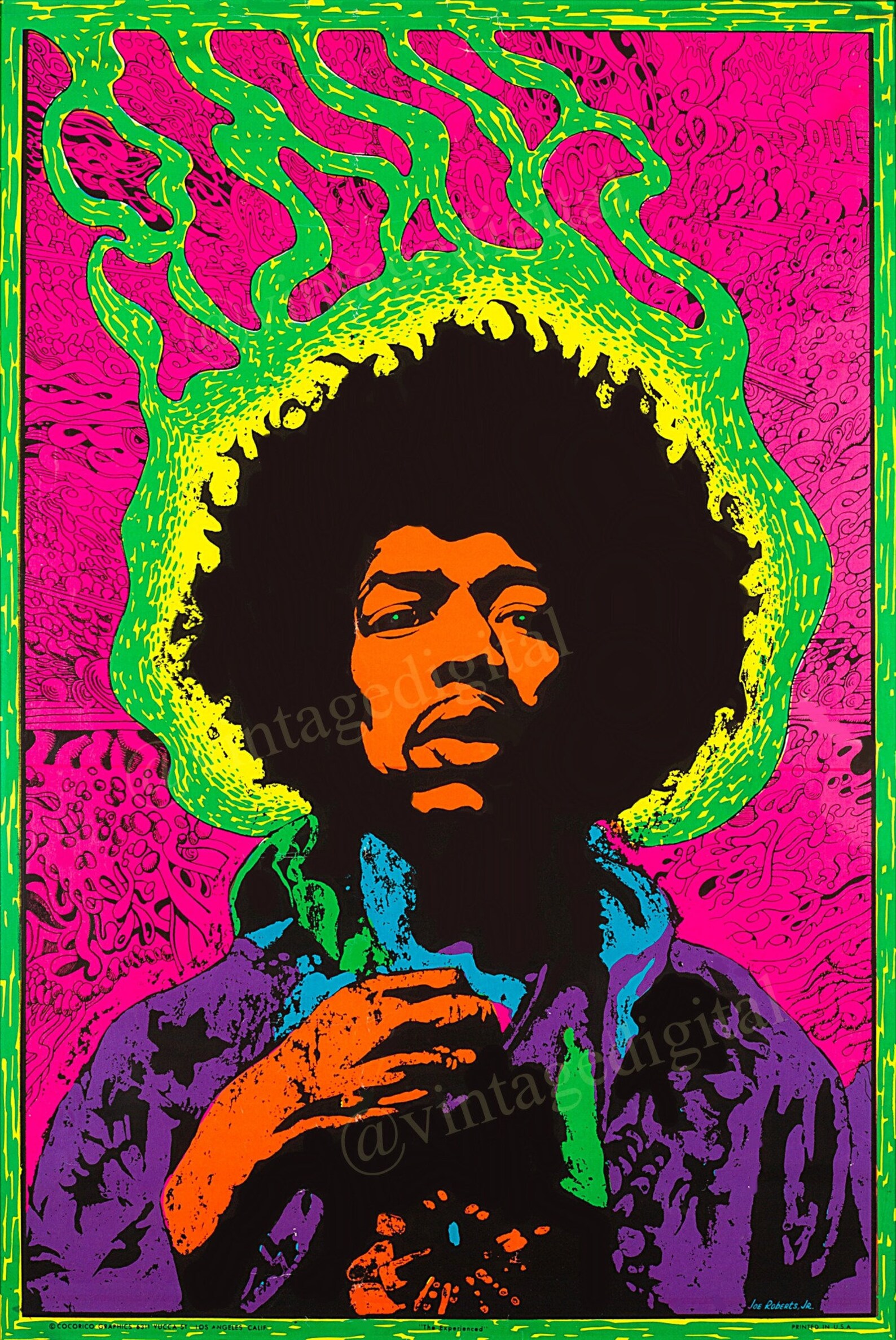 Vintage 1960s Jimi Hendrix the Experienced Replica Blacklight Poster ...