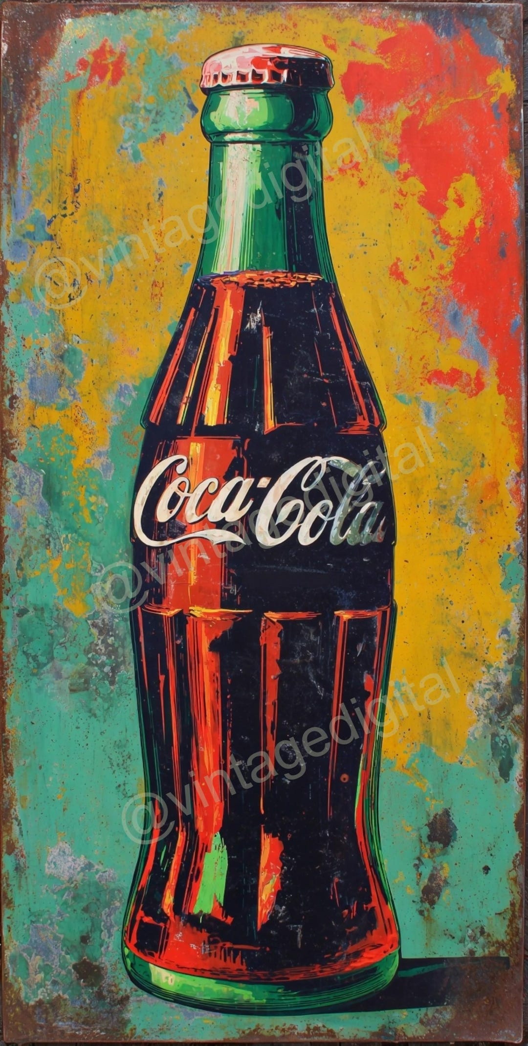 Vintage Coca Cola Colorful Metal Sign Digital Download Printable Art ...