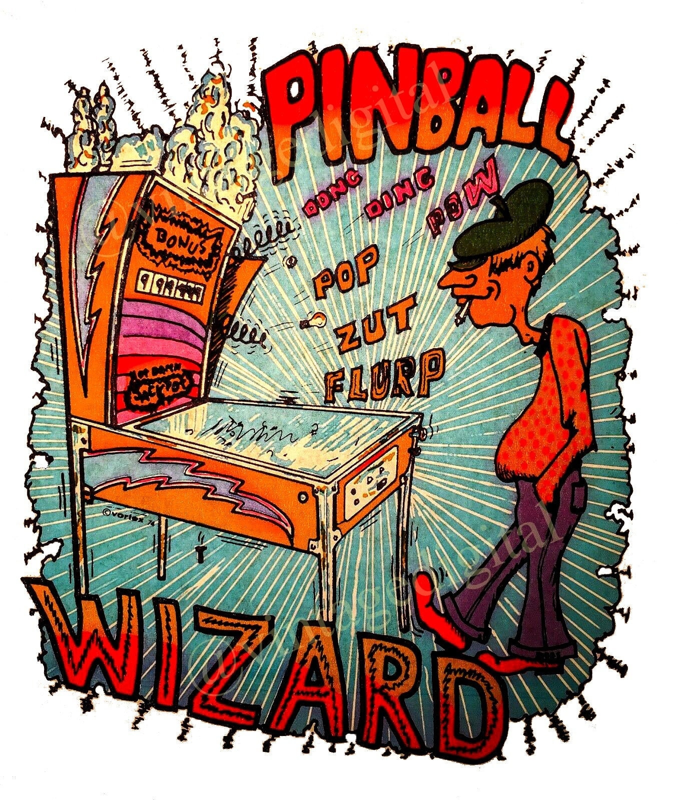Vintage 1970s Pinball Wizard II Iron-on T-shirt Transfer Digital ...