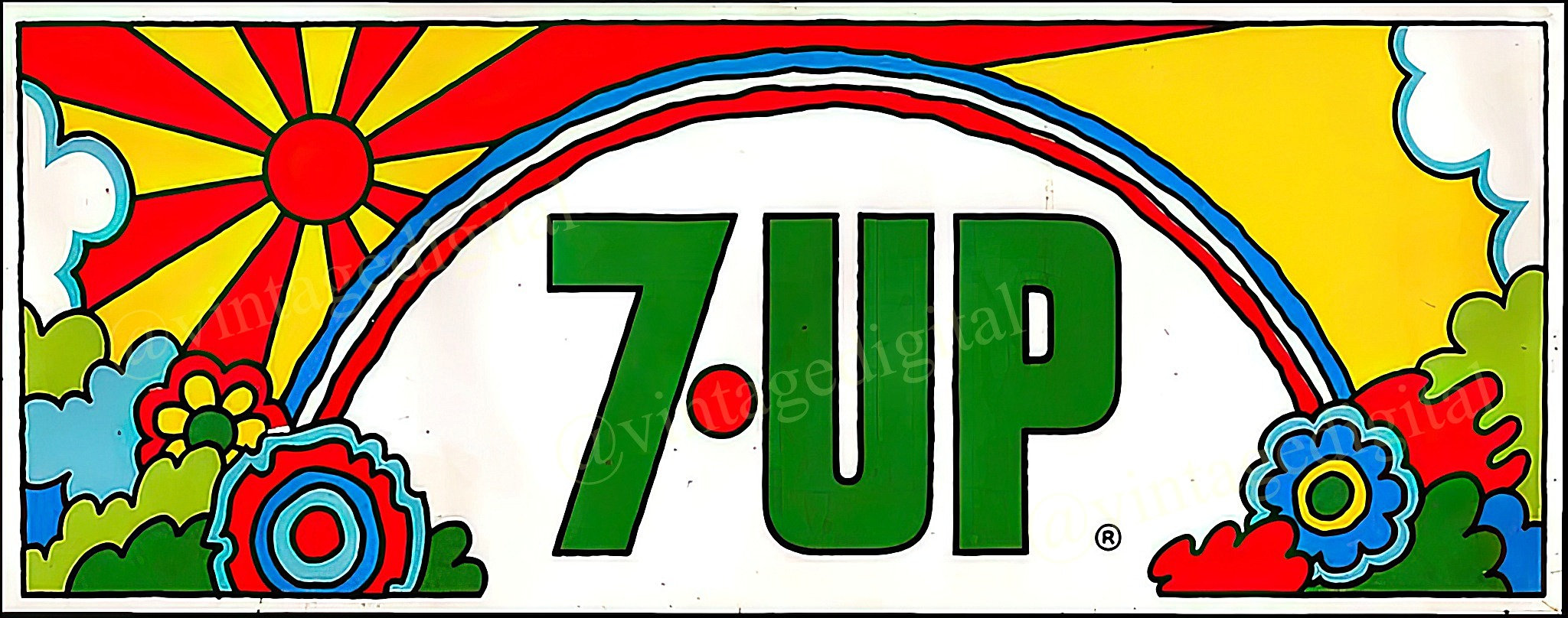 Vintage 1970s 7-UP Colorful Cartoon Sunshine Bumper Sticker DIGITAL ...