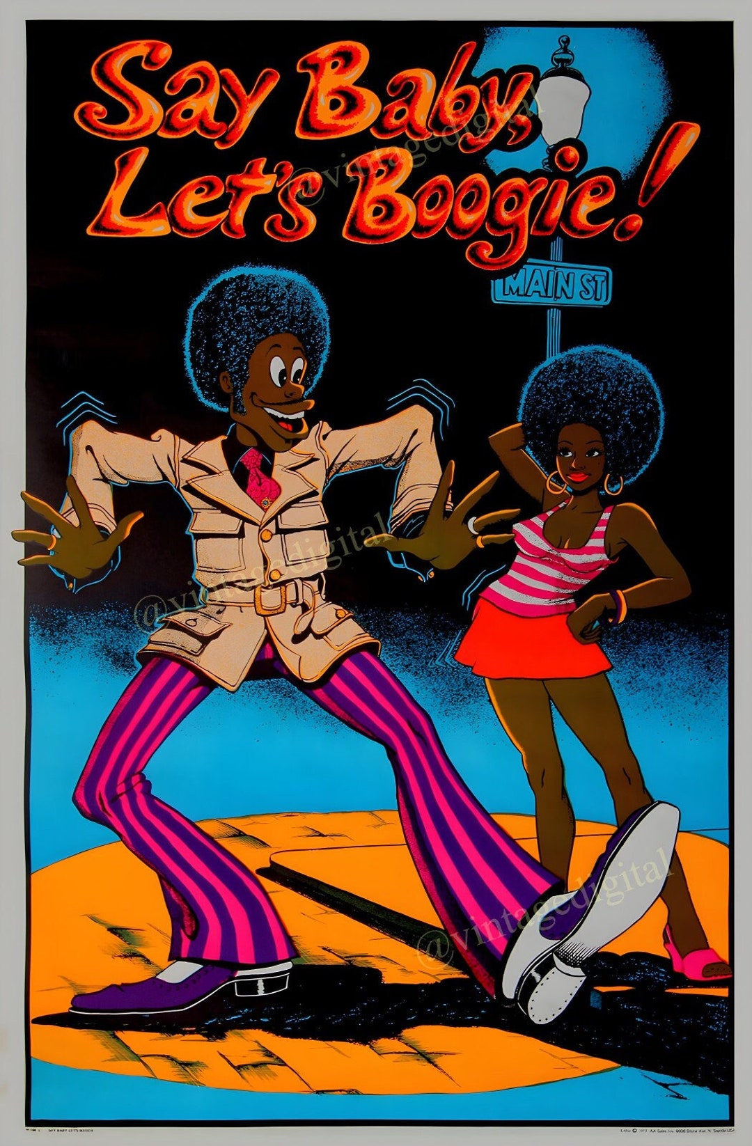 Vintage 1970s Blacklight Poster Replica, Say Baby Let's Boogie (digital ...