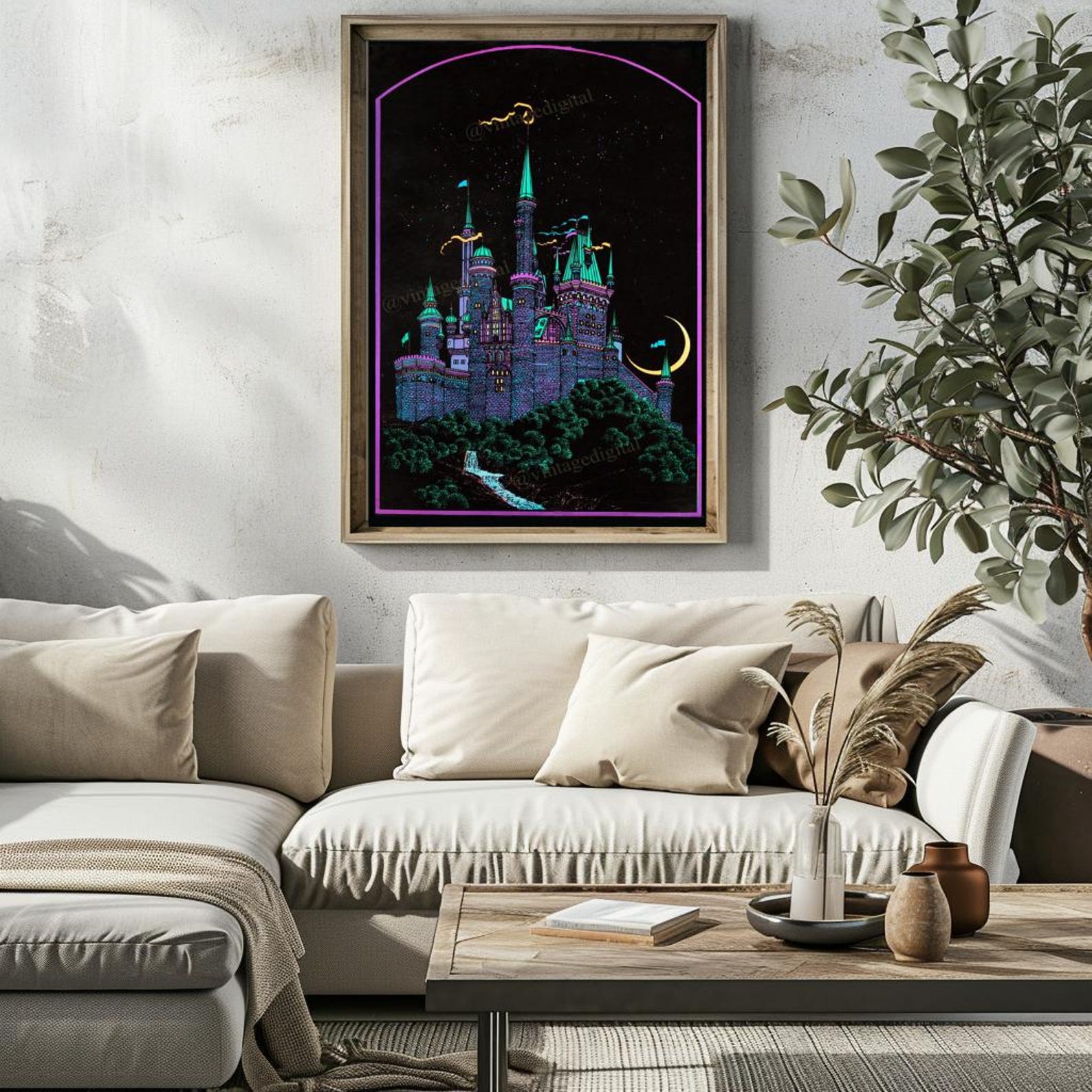 Vintage 1970s Moon Castle Replica Blacklight Poster DIGITAL Download ...