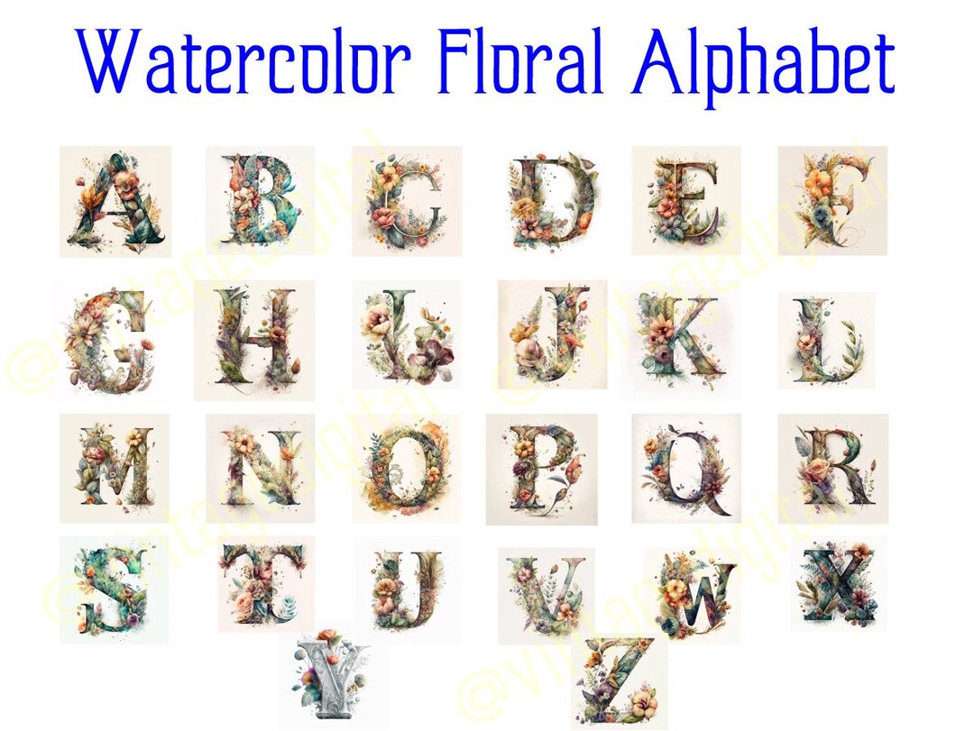 26 Watercolor Floral Alphabet Images | Digital Download | Clipart ...