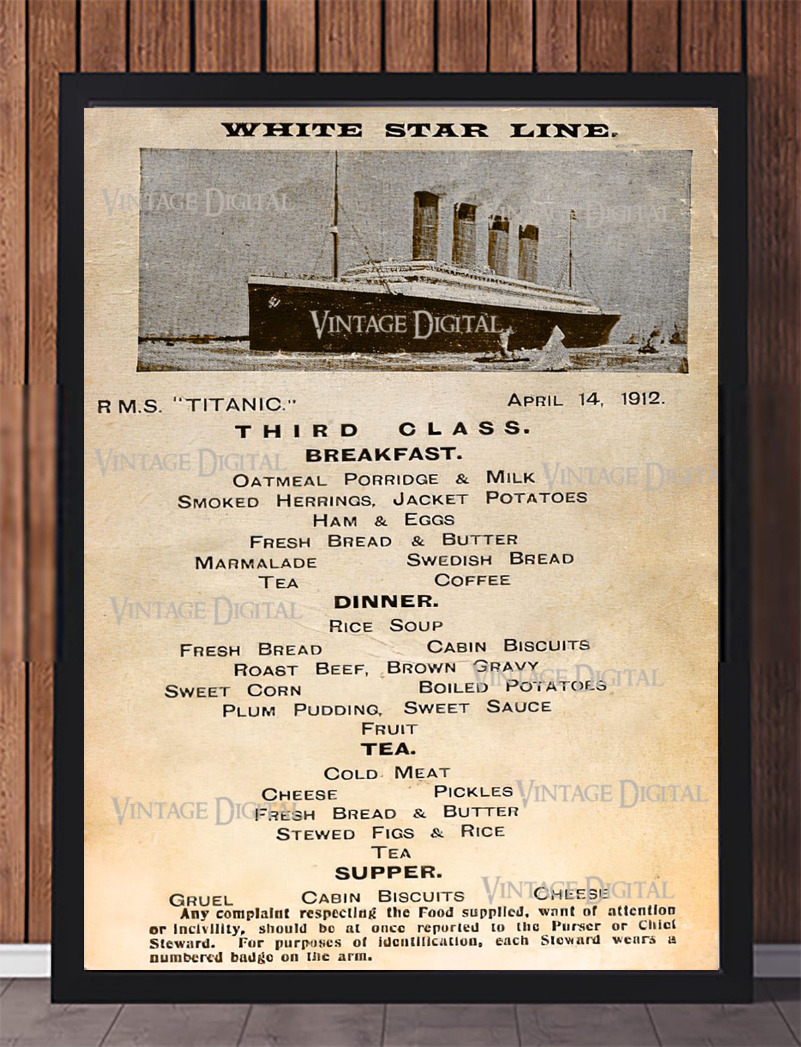 Vintage 1912 Final Titanic 3rd Class Breakfast Menu Digital Download ...