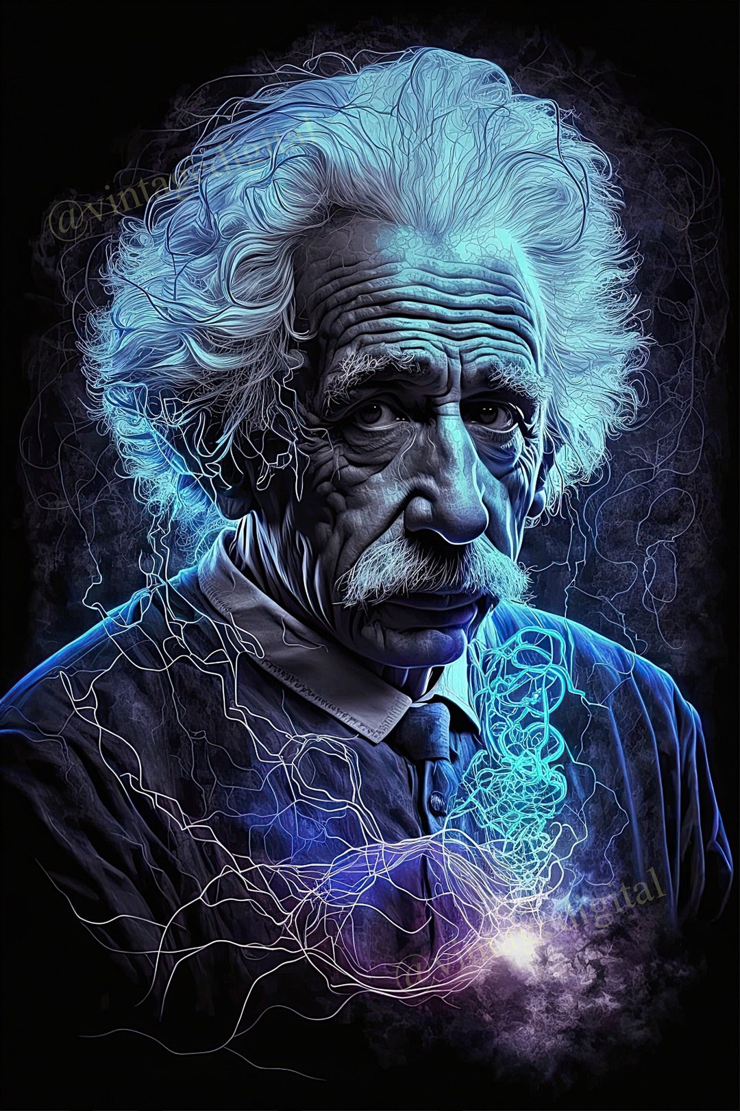Albert Einstein Electric Hologram Frameable Digital Art Download Printable Art - Instant ...