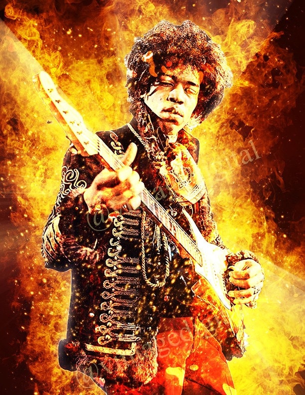 Jimi Hendrix Playing Guitar Smoking