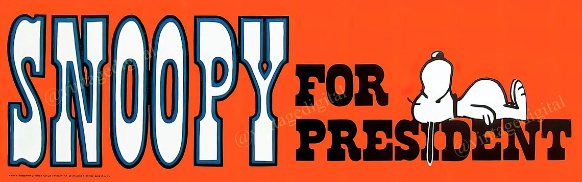 Vintage 1970s Peanuts Snoopy for President Bumper Sticker Digital ...