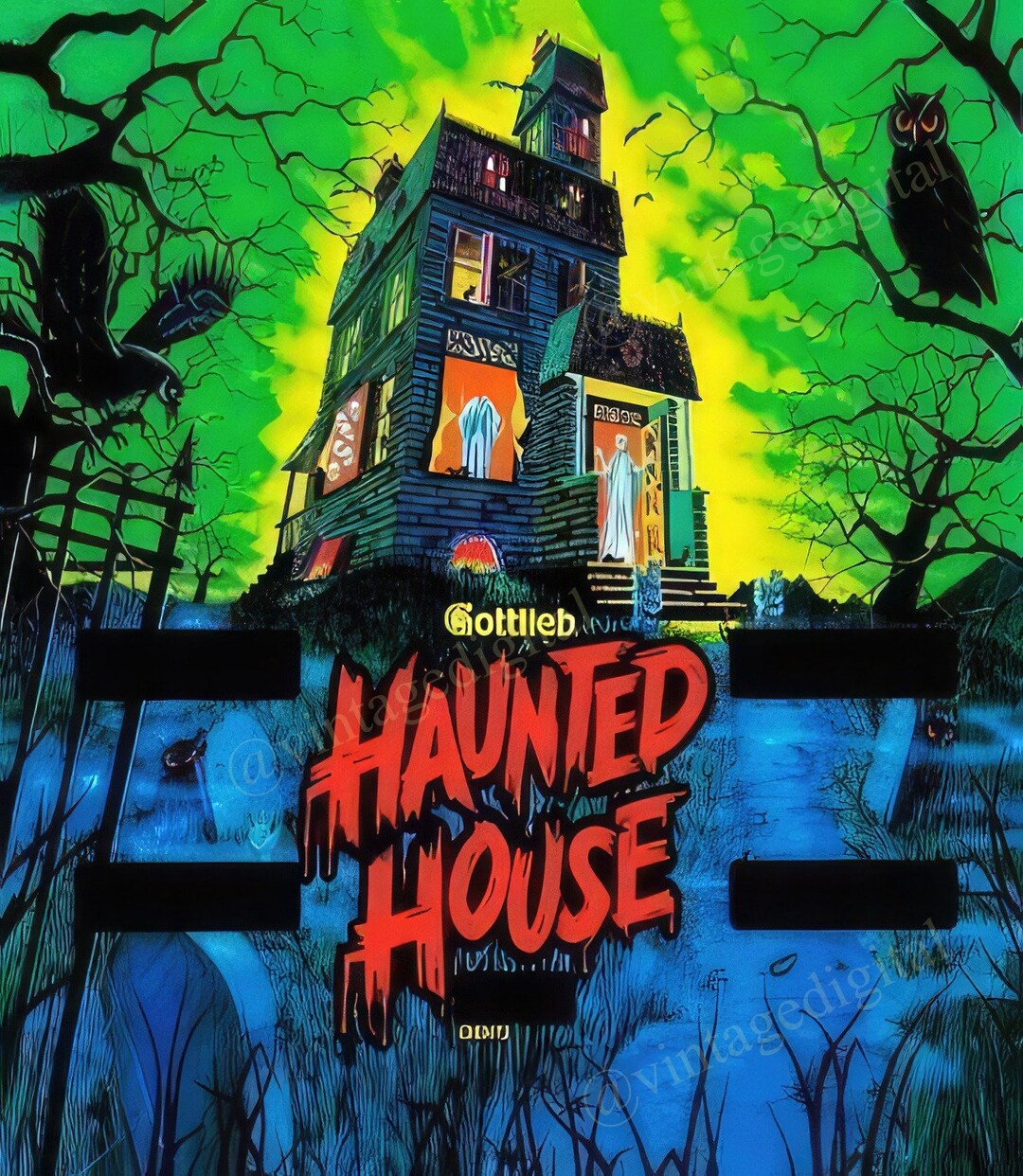 Vintage 1970s Gottlieb Haunted House Arcade Pinball Machine Logo ...