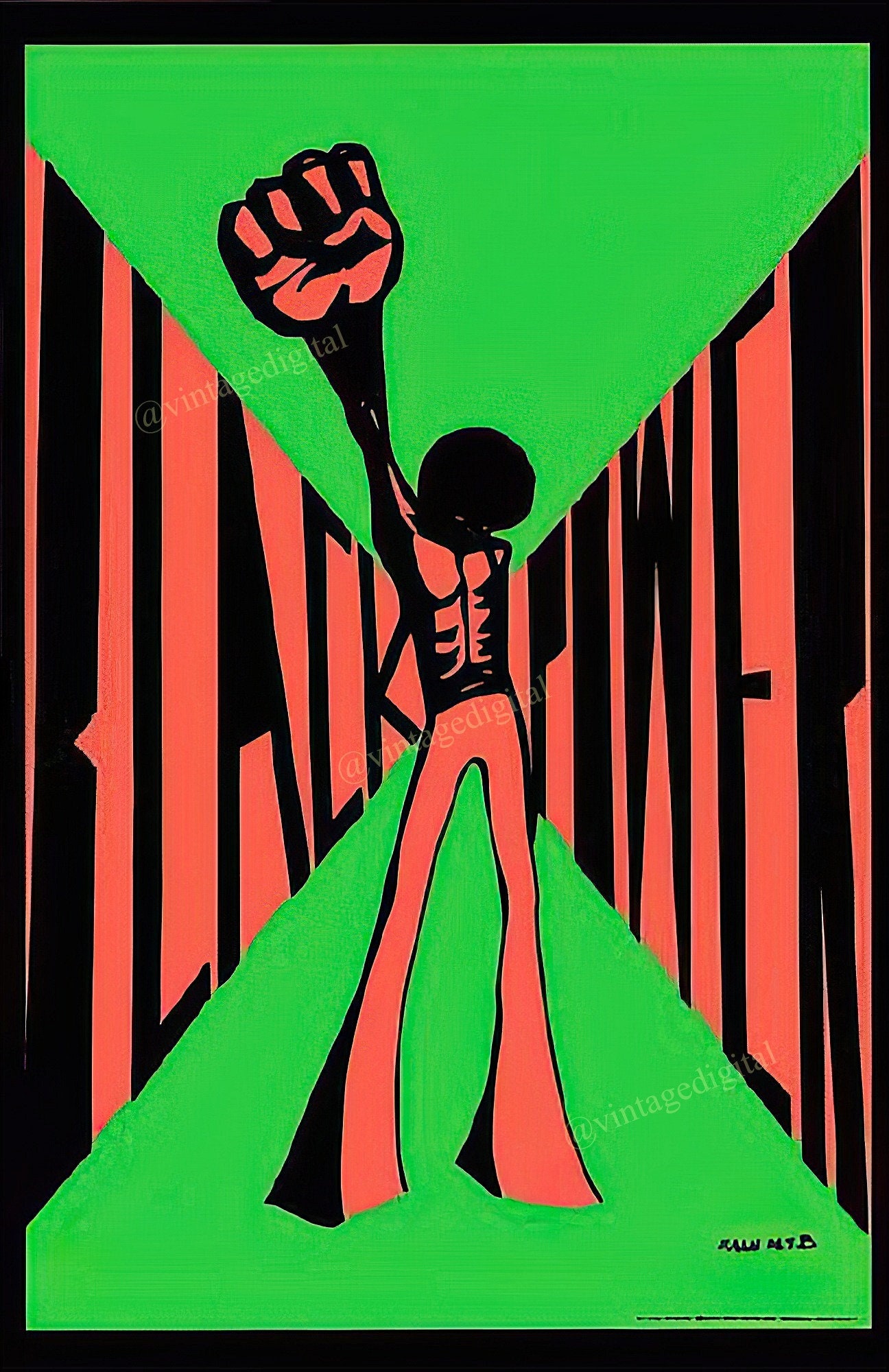 Vintage 1970s Black Power Blacklight Poster Frameable Art DIGITAL ...