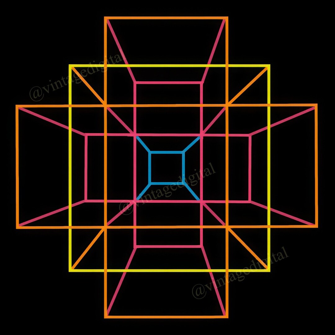 Vintage 1970s-style 4th Dimensional Cube Blacklight Poster DIGITAL ...