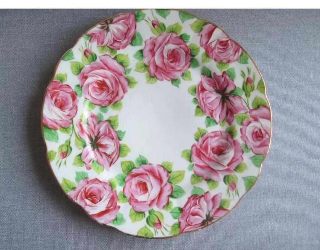 Vintage SAXE German Scalloped Pink Rose Decorative Plate Floral Cottage ...