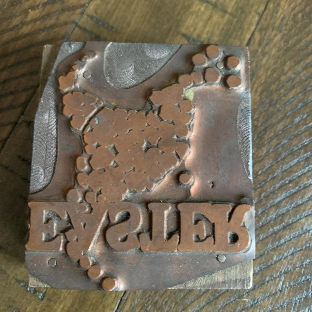 Vintage Unique EASTER Printers Printing Press Block Stamp Wood With ...