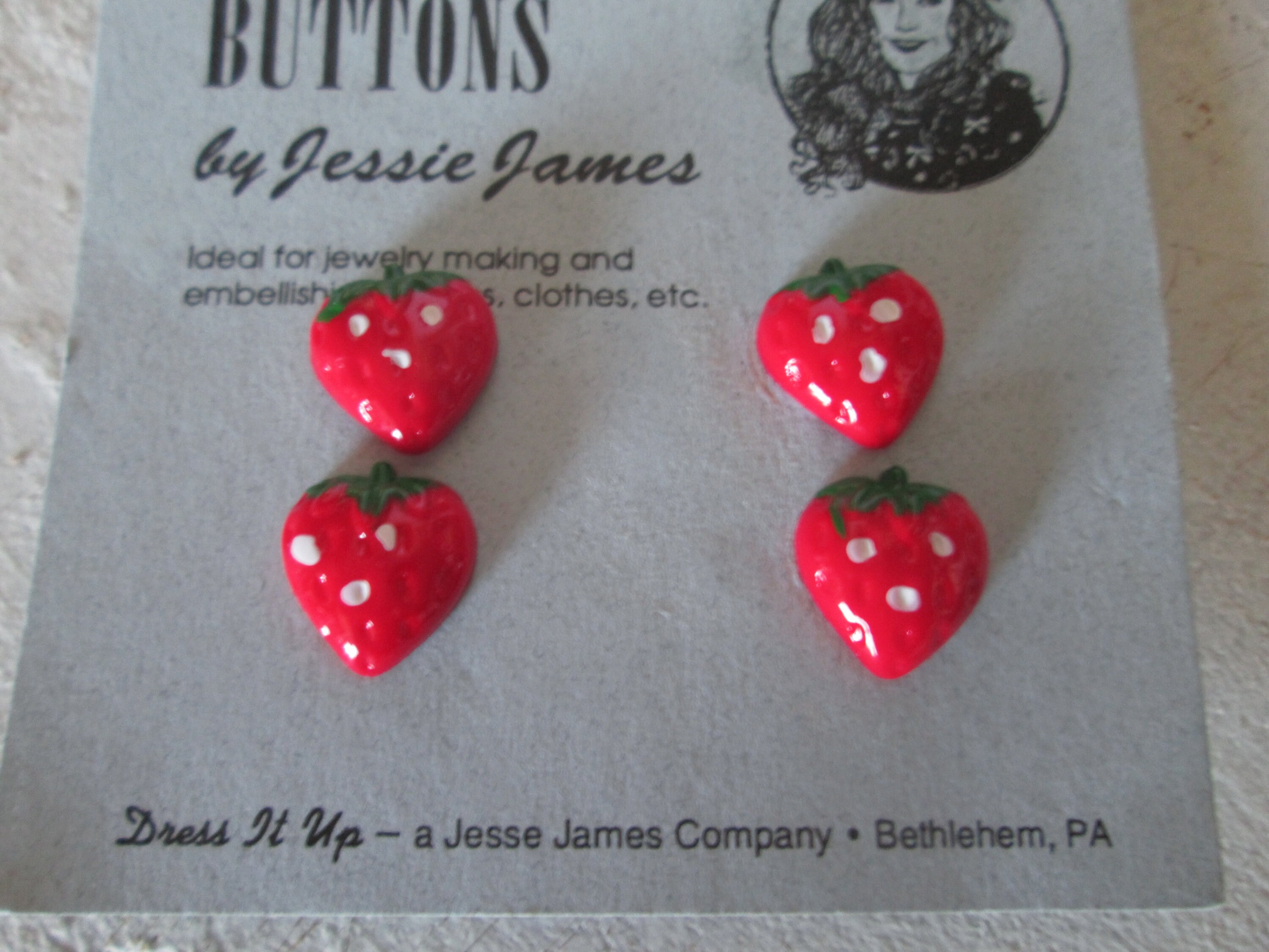 Cute Vintage Jessie James Strawberry Hard Plastic Buttons Set of 4 on ...
