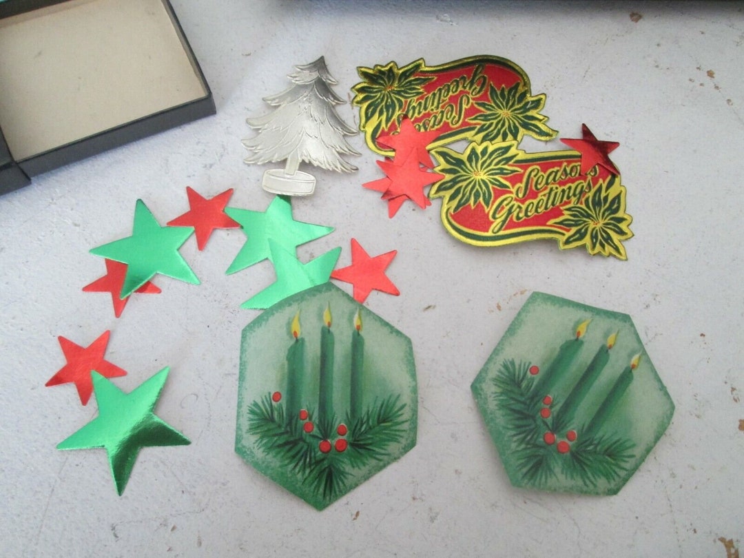 Vintage Hallmark Paper Seal Pasted Stickers Label Tag Foil Christmas ...