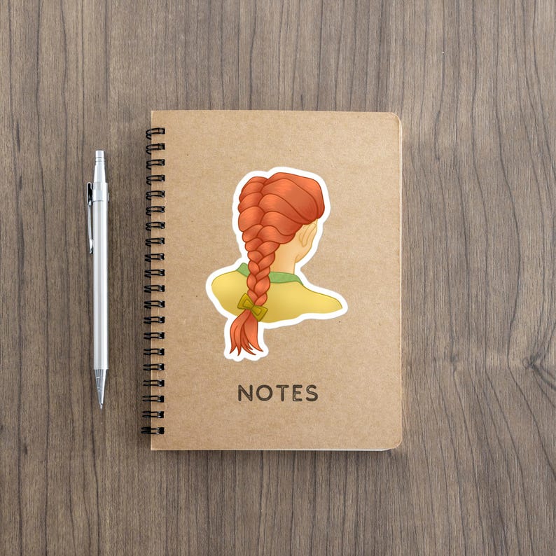 Girl With Braid Portrait Vinyl Sticker, Red Hair French Braid ...