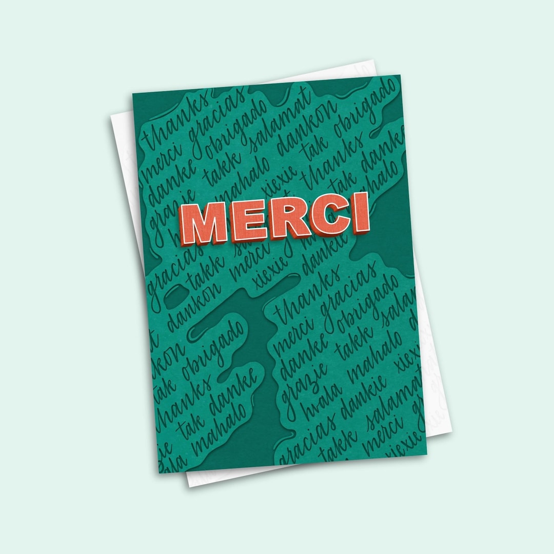 French Thank You Card Merci Greeting Card Say Thank You in Many ...