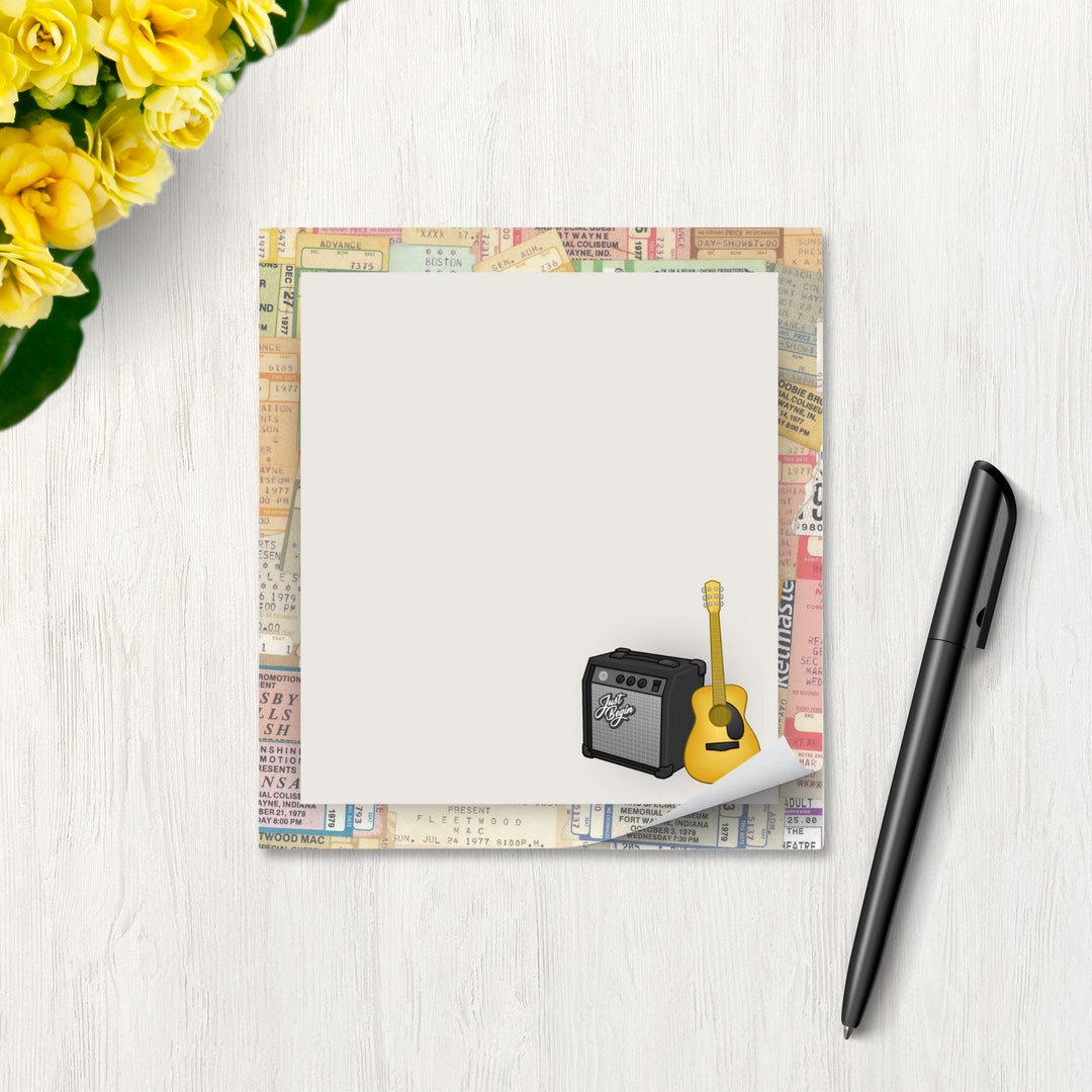 Music Notepad Guitar and Concert Tickets Stationery Gift for Musician ...