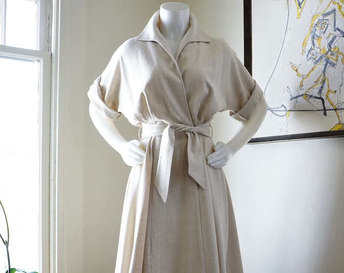 Vintage Dede Johnson Dress / 1950s Linen Dress Faux Wrap Dress Full ...