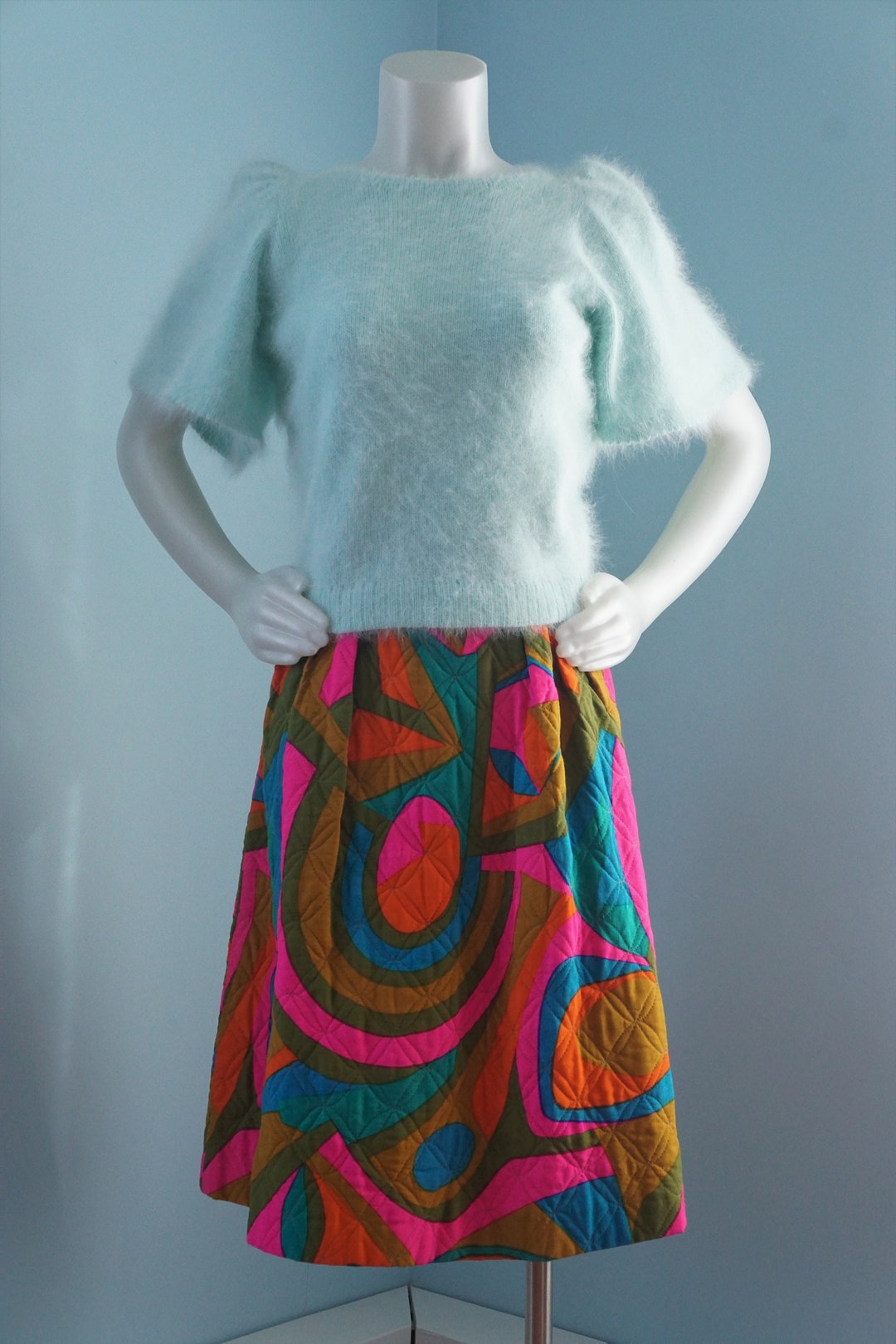 Vintage 1970s Mary Farrin Sweater / Mint Green Angora Sweater / Flutter ...