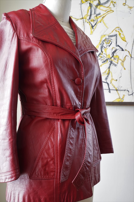 Vintage 1970s Leather Jacket / Red Leather Jacket Bel… - Gem