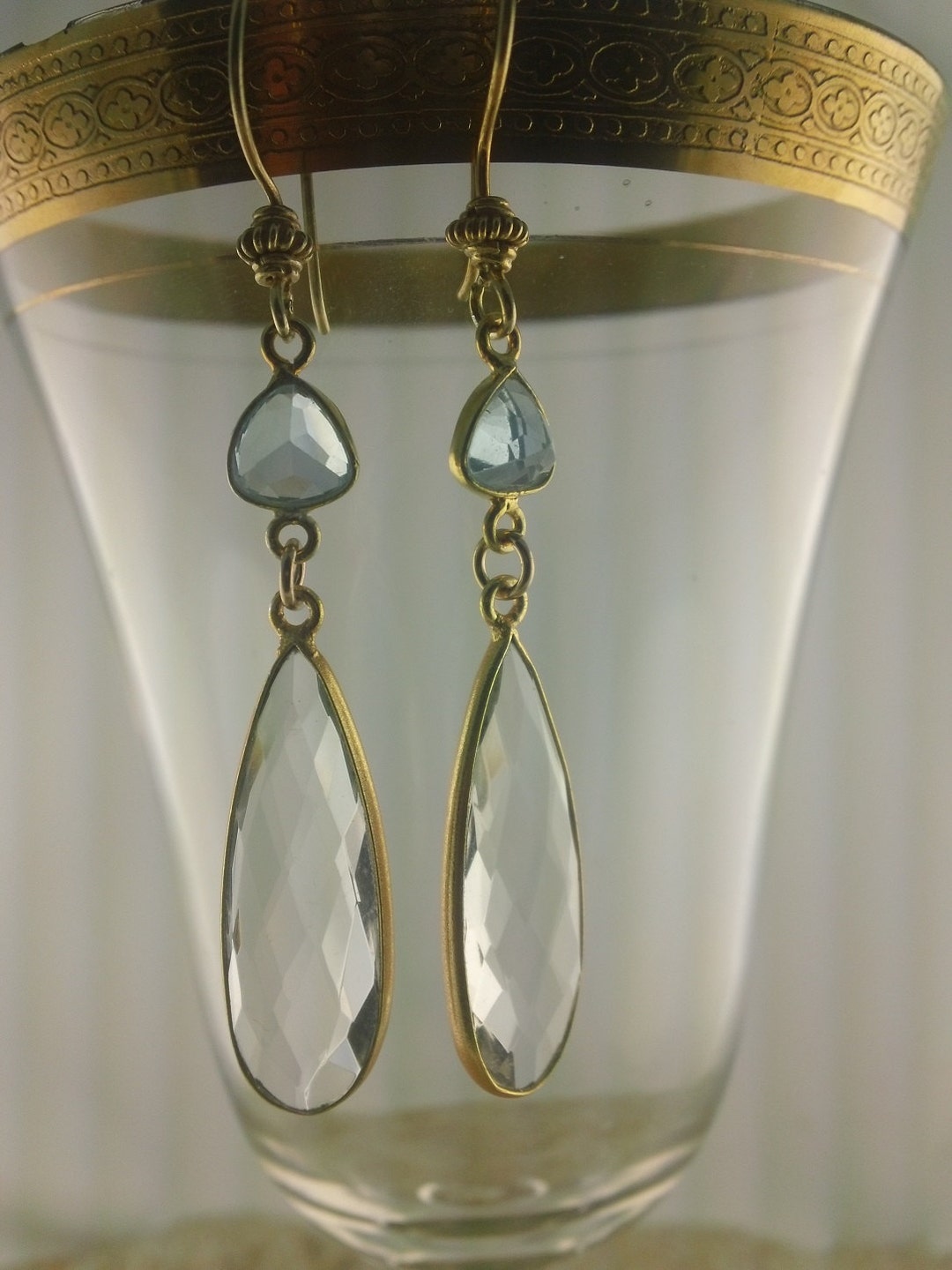 Faceted Blue Topaz Triangles Accent Long, Luscious Clear Crystal ...