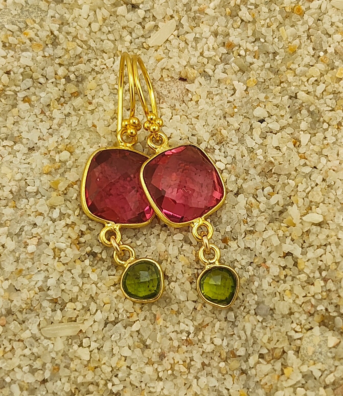 Garden Party Faceted Raspberry Pink Tourmaline and Peridot Drop ...