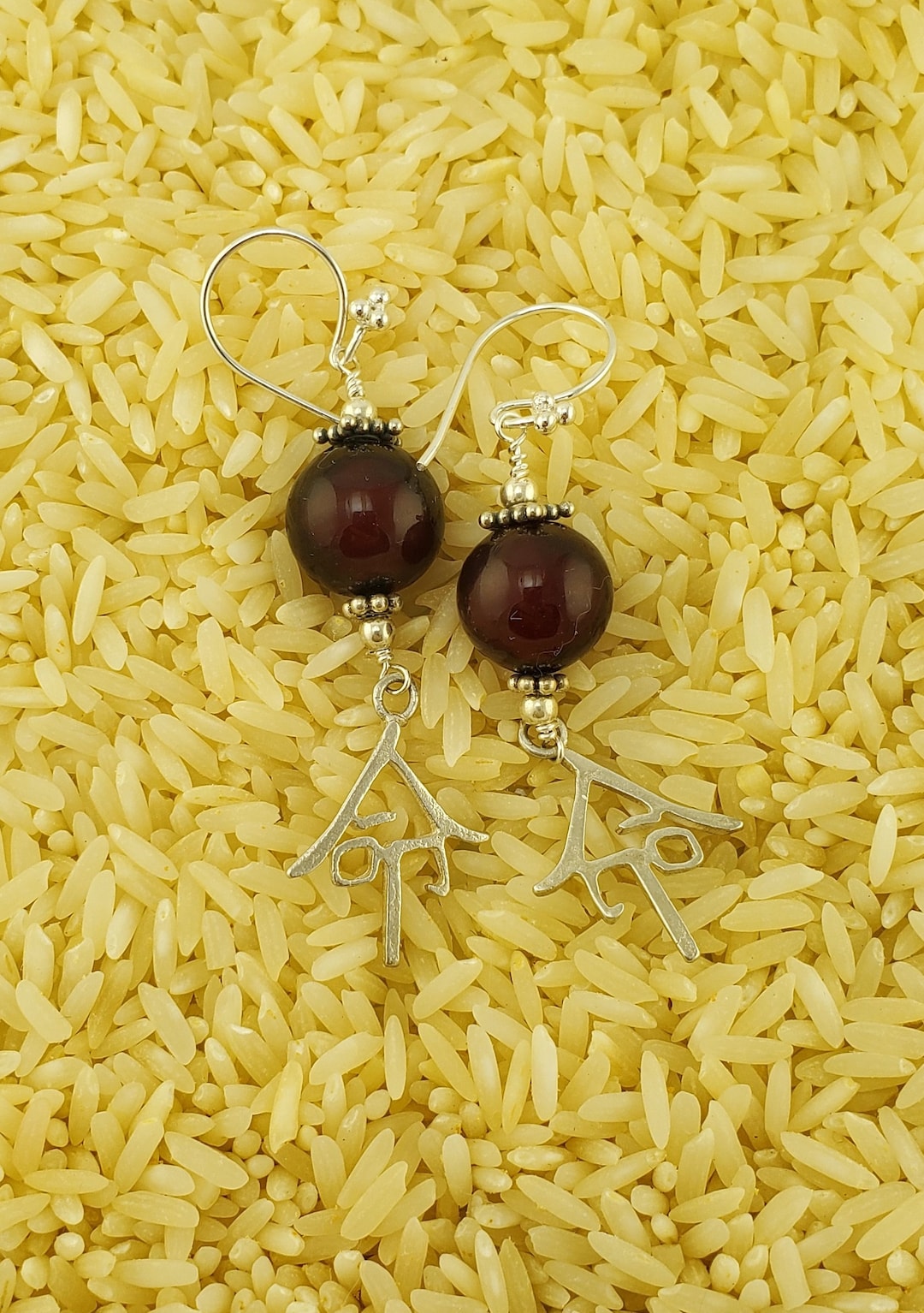 Asian "destiny" Kanji in Sterling and Murano-made Glass Dark Cherry Red ...