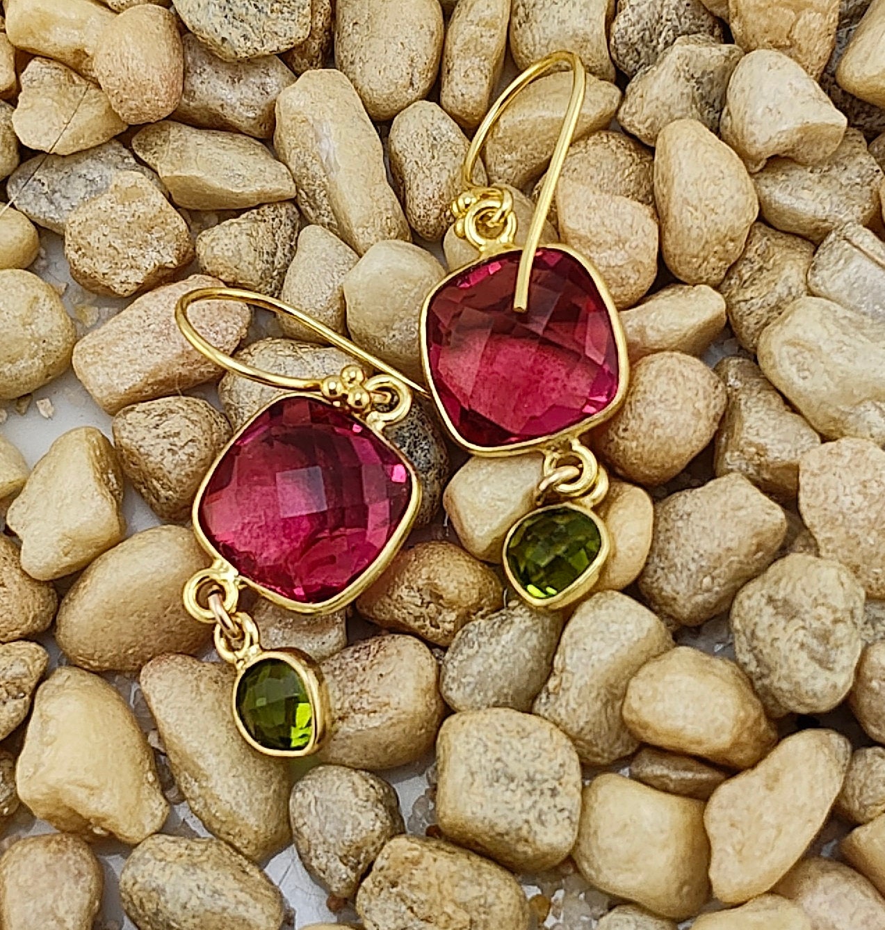 Garden Party Faceted Raspberry Pink Tourmaline and Peridot Drop ...