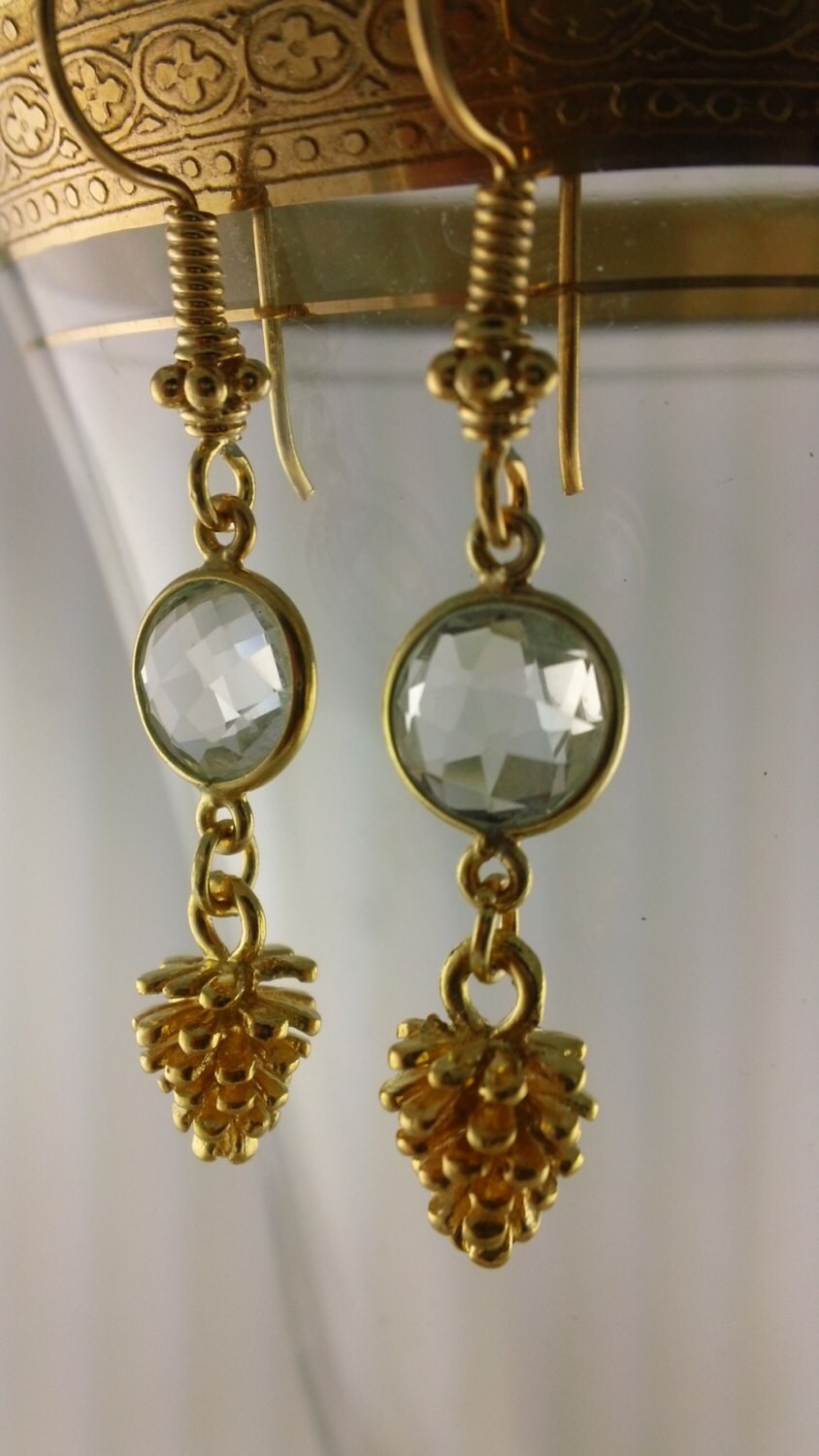 Pine Cone I: Faceted Bezeled Crystal Quartz Earring in Vermeil - Etsy