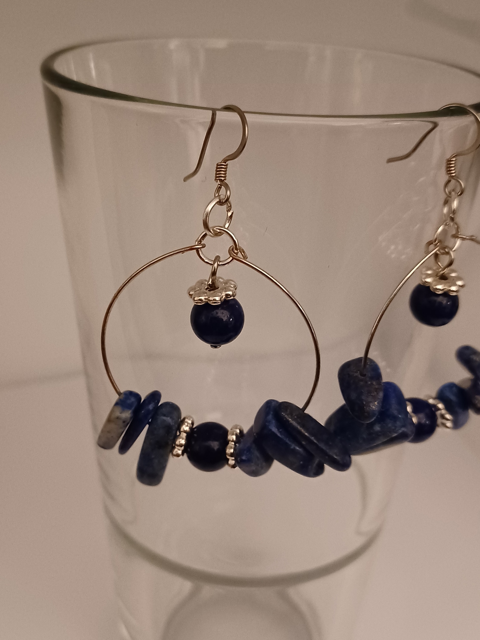 Chip Stone Hoop Earrings Blue, Silver Hoops Blue Chip Stone Beads ...