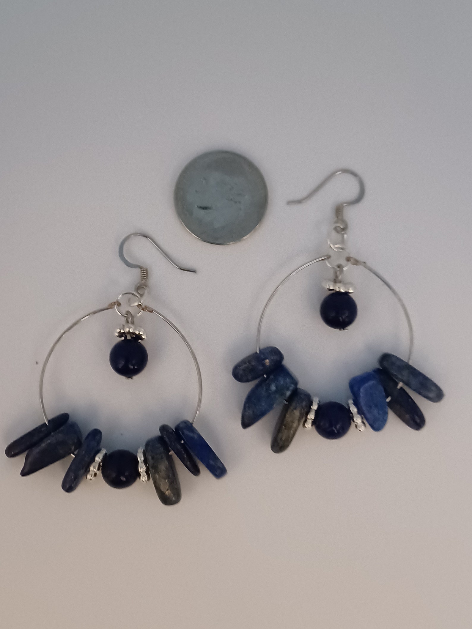 Chip Stone Hoop Earrings Blue, Silver Hoops Blue Chip Stone Beads ...